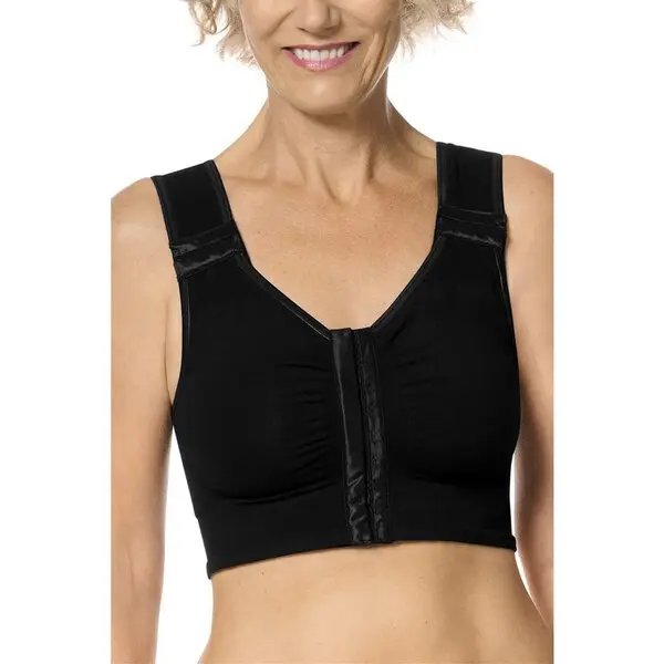 AMOENA Lymphflowlong Wire-free Front Closure Bra - Black