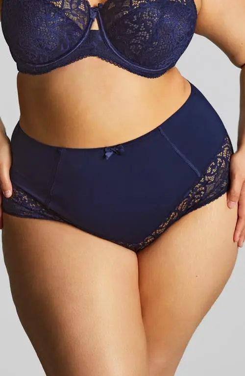 Panache Estel High Waist Lace Trim Briefs - Navy
