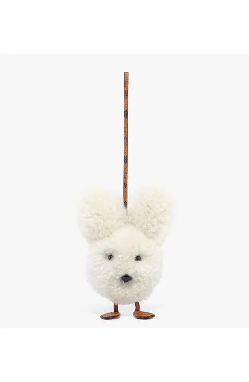 Mcm Rabbit Charm In Lamb Fur And Visetos - White