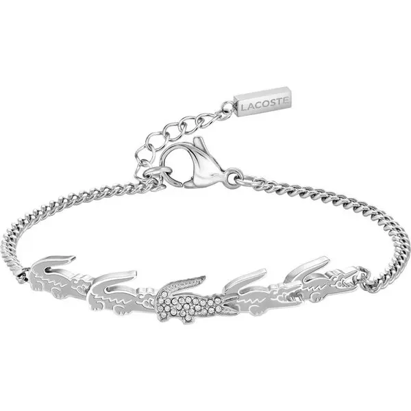 Lacoste Crocodile Pavé Charm Bracelet - Silver