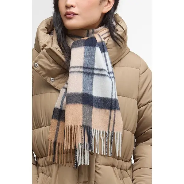 Barbour Tartan Cashmere Scarf - Hessian Navy