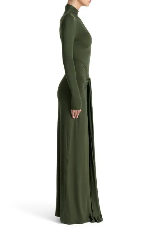 Naked Wardrobe Cutout Tie Front Long Sleeve Maxi Dress