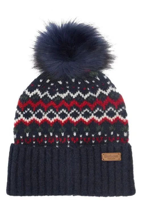 Barbour Kingsford Fair Isle Knit Beanie - Navy