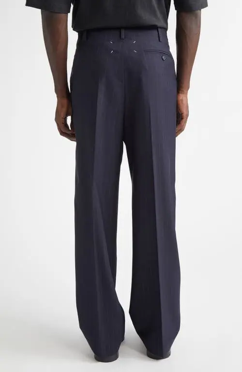 MAISON MARGIELA Pinstripe Pleated Drawstring Pants - Blue