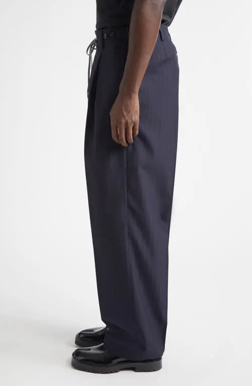 MAISON MARGIELA Pinstripe Pleated Drawstring Pants - Blue