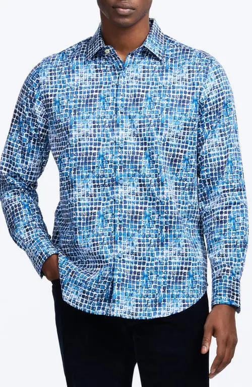 Robert Graham Hester Tile Print Stretch Cotton Button-up Shirt