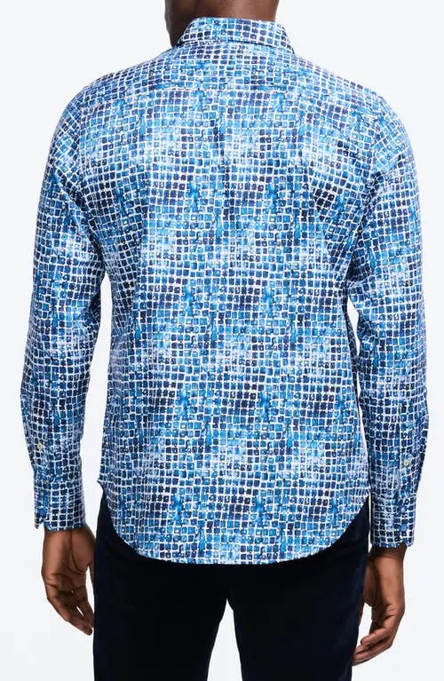 Robert Graham Hester Tile Print Stretch Cotton Button-up Shirt