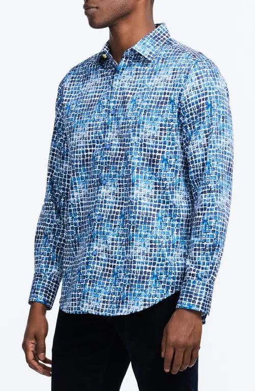 Robert Graham Hester Tile Print Stretch Cotton Button-up Shirt