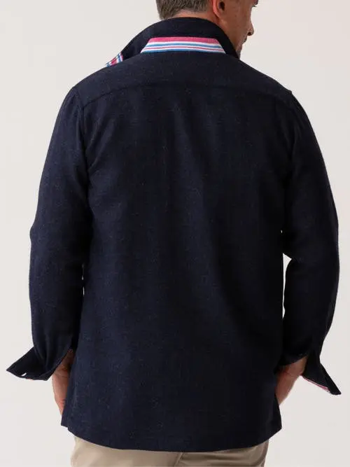 KOY CLOTHING Long Sleeve Wool Shirt Jacket - Navy