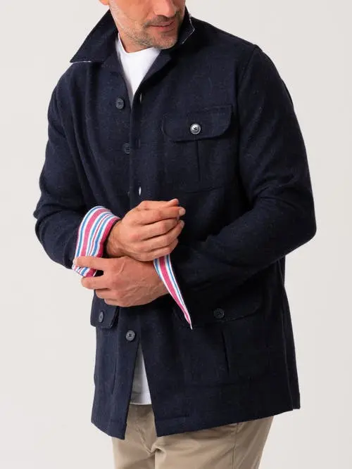 KOY CLOTHING Long Sleeve Wool Shirt Jacket - Navy