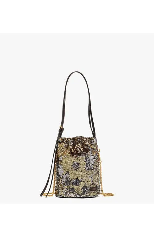 Mcm Sequin Drawstring Bucket Bag