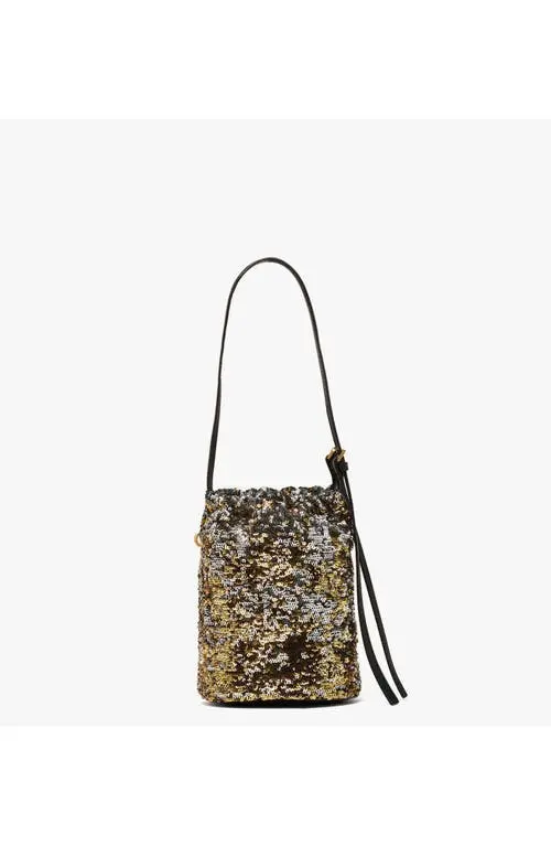 Mcm Sequin Drawstring Bucket Bag