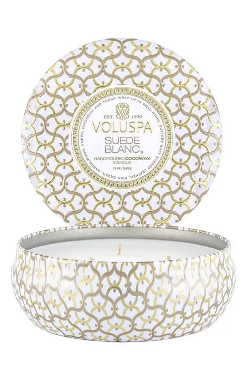 Voluspa 3-wick Tin Candle - Suede Blanc