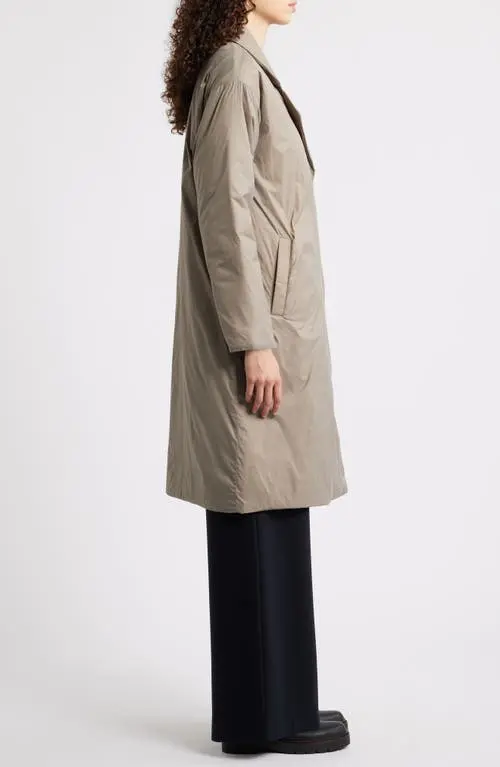 Eileen Fisher High Collar Padded Longline Coat - Reed