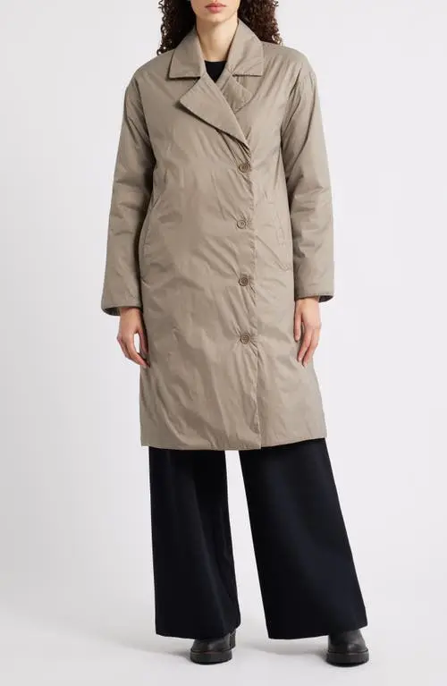 Eileen Fisher High Collar Padded Longline Coat - Reed