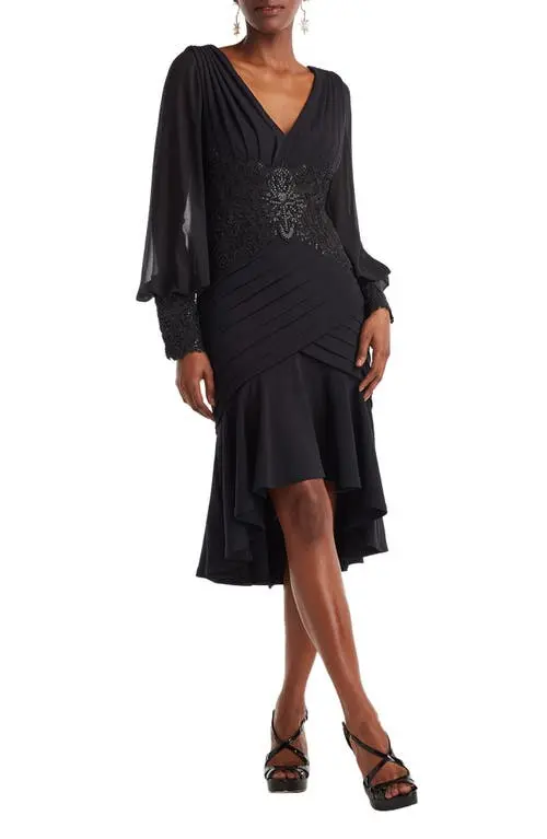 sequin lace cocktail dress tadashi shoji Tadashi Shoji Sequin Lace Detail High-low Cocktail Dress - Black