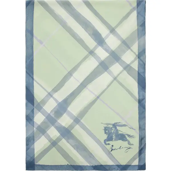 Burberry Wide Watercolour Check Silk Scarf - Seafoam Green
