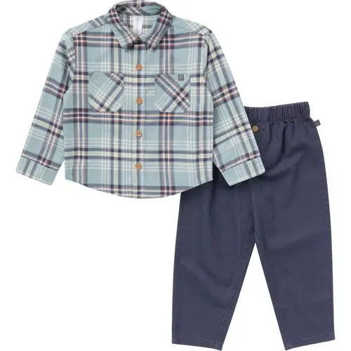 MODERN MOMENTS™ BY GERBER Button Down Plaid Shirt And Pant Set - Blue Plaid