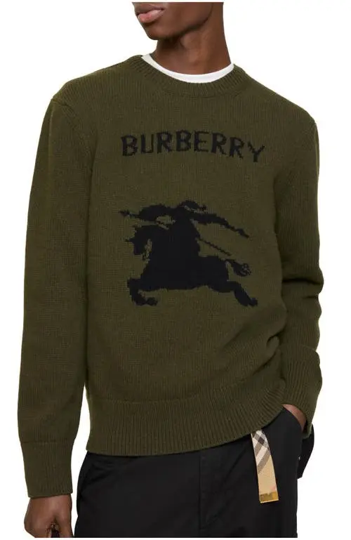 Burberry Equestrian Knight Wool Cashmere Sweater - Tent Green