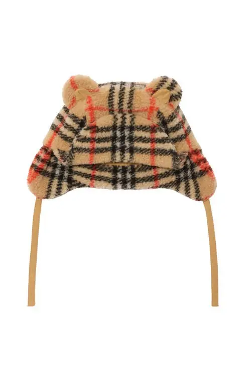 Burberry Check Fleece Trapper Hat - Sand Beige