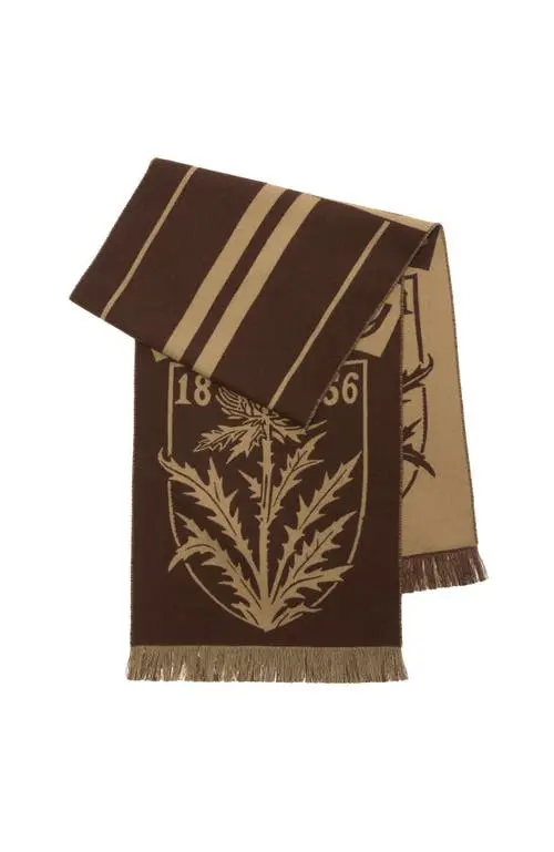Burberry Thistle Shield Wool Scarf - Treacle Brown