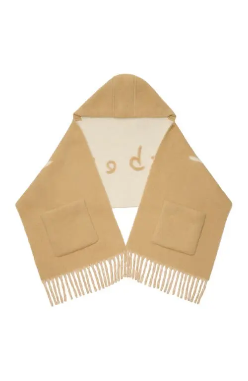 Burberry Logo Alpaca Wool Blend Hooded Scarf - Sand Beige