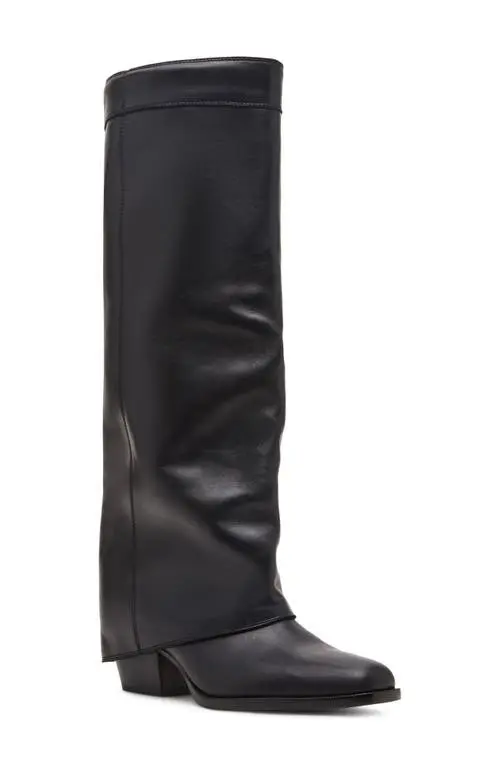 Steve Madden Winnick Foldover Knee High Boot - Black Leather