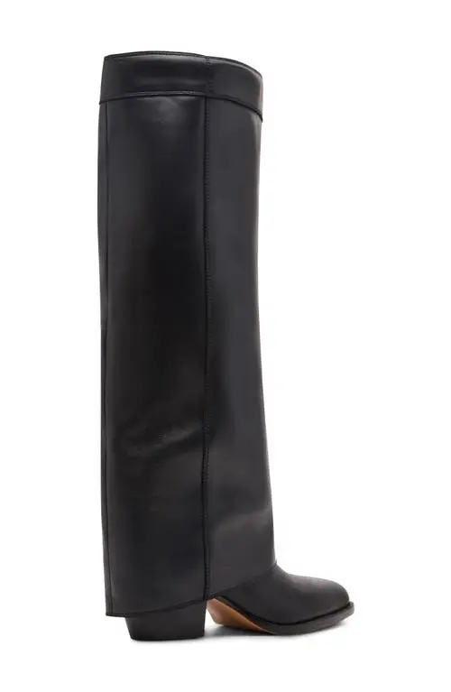 Steve Madden Winnick Foldover Knee High Boot - Black Leather