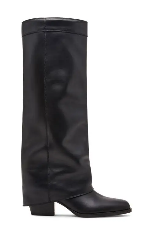 Steve Madden Winnick Foldover Knee High Boot - Black Leather