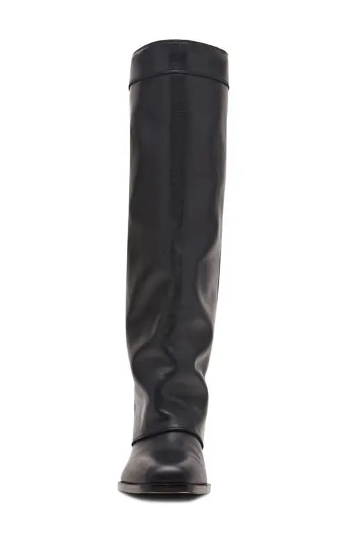 Steve Madden Winnick Foldover Knee High Boot - Black Leather