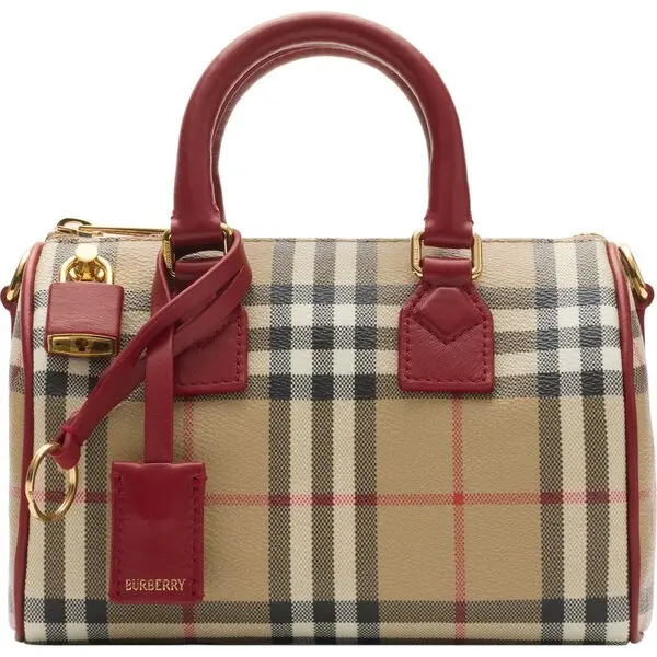 Burberry Mini Check Bowling Bag - Archive Beige/ruby Red