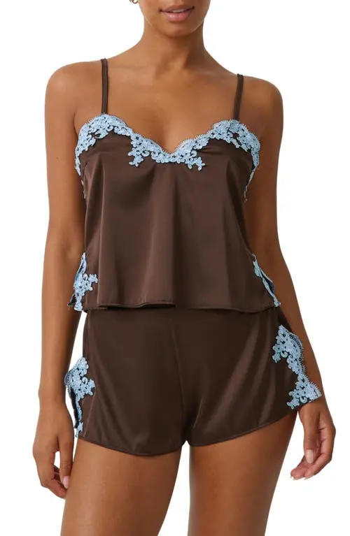 KAT THE LABEL Lace Trim Stretch-satin Camisole - Espresso