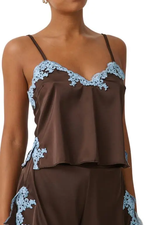 KAT THE LABEL Lace Trim Stretch-satin Camisole - Espresso