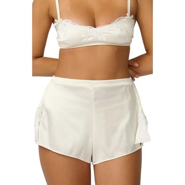 KAT THE LABEL Lace Trim Satin Tap Shorts - Antique