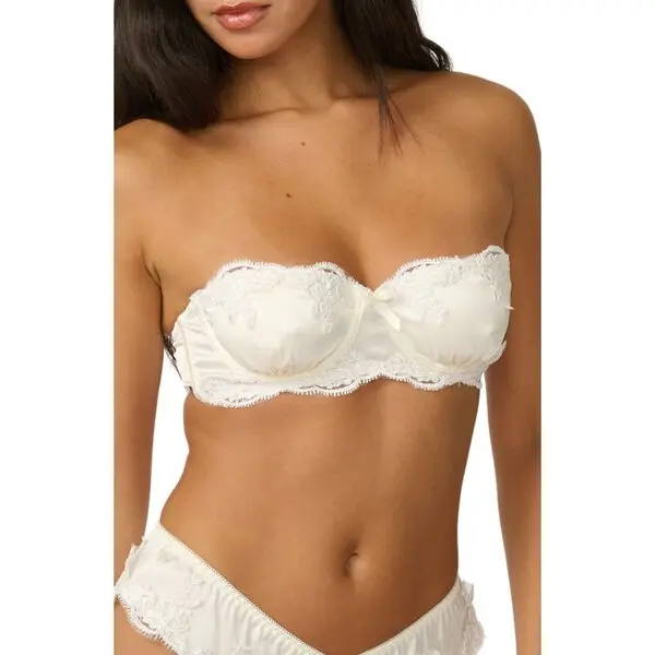 KAT THE LABEL Lace Trim Underwire Strapless Satin Bra - Antique