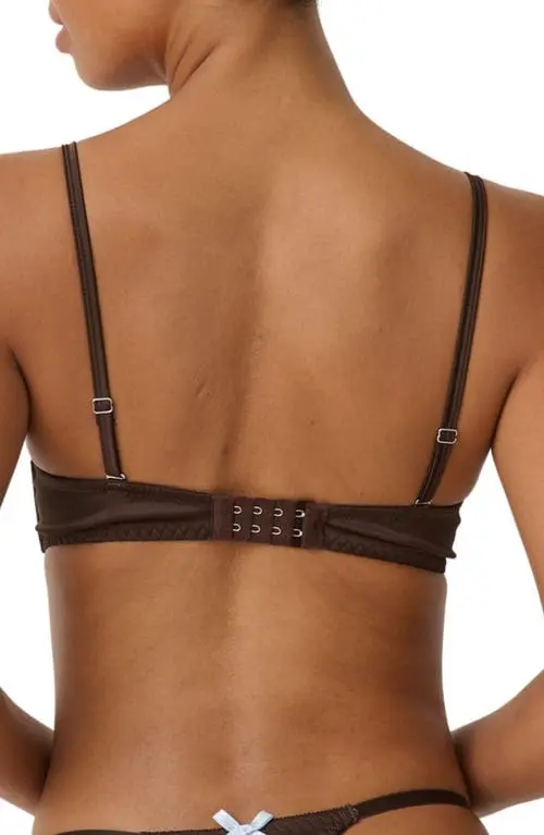 KAT THE LABEL Lace Trim Underwire Strapless Satin Bra - Espresso