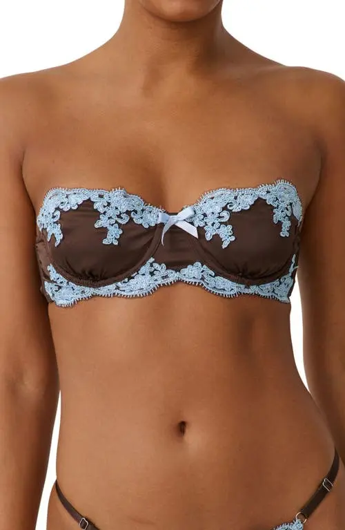 KAT THE LABEL Lace Trim Underwire Strapless Satin Bra - Espresso