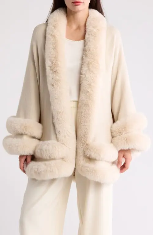 La Fiorentina Faux Fur Trimmed Ruana - Beige