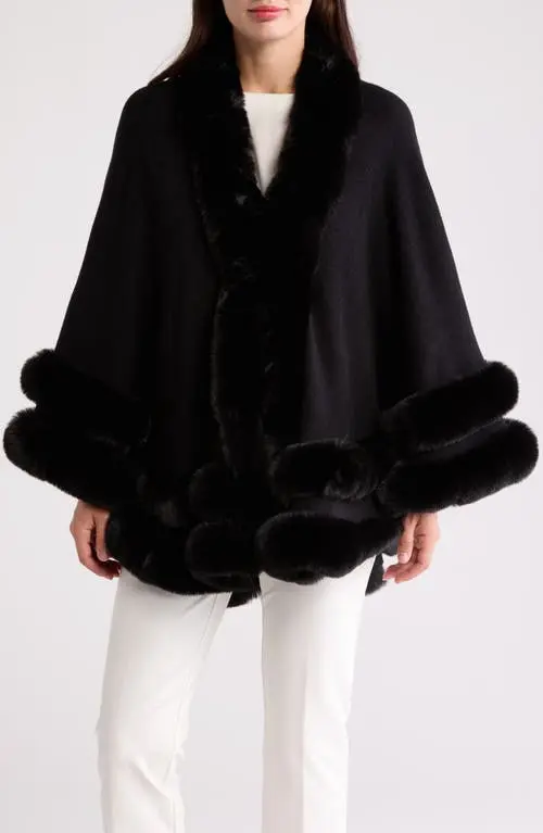 La Fiorentina Faux Fur Trimmed Ruana - Black