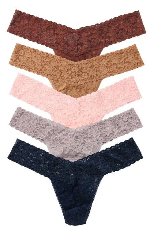 Hanky Panky Holiday Cracker Assorted 5-pack Low Rise Thongs - Allspice/tan/rose/steel/navy