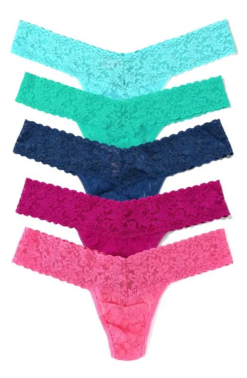 Hanky Panky Holiday Cracker Assorted 5-pack Low Rise Thongs - Blue/seafoam/deep/pink/sug