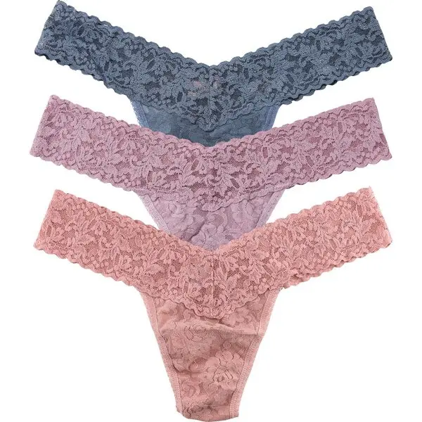 Hanky Panky Holiday Cracker Assorted 3-pack Low Rise Thongs - Apricot/water Lily/tour Guide