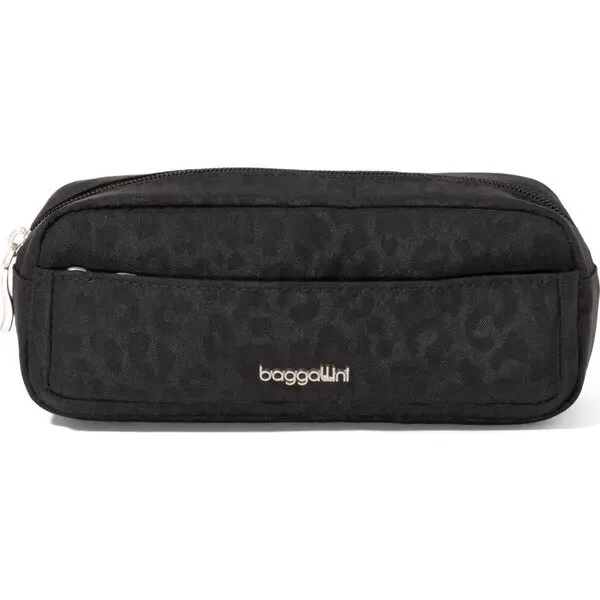 BAGGALLINI Long Pocket Cosmetic Bag - Black Cheetah Emboss