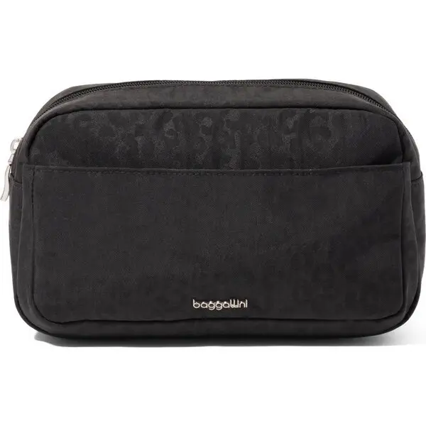 BAGGALLINI Pocket Cosmetic Bag With Brush Organization - Black Cheetah Emboss
