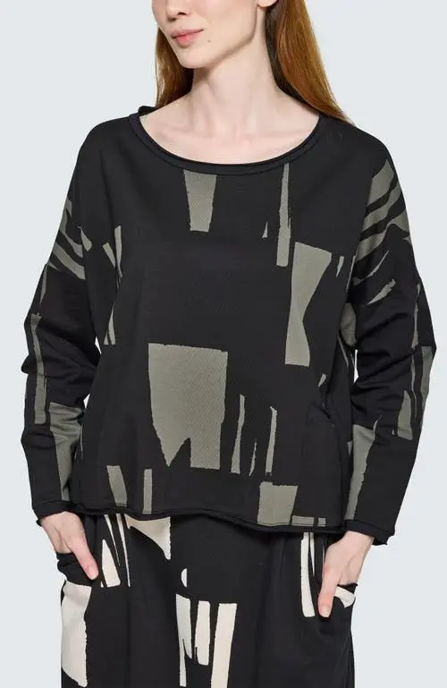 LUUKAA Nerina Cropped Graphic Blouse - Khaki Black