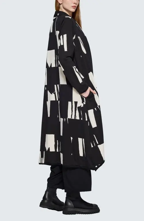 LUUKAA Printed Cotton Jersey Duster - Ivory Black