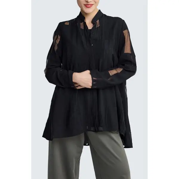 LUUKAA Ondine Sheer Jacquard Shirt - Black