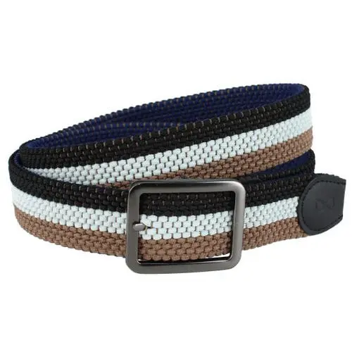 Trafalgar Matias Striped Reversible Braided Belt - Blue And Khaki Stripes