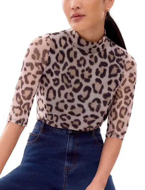 RO&ZO Long Sleeve Print Mesh Top