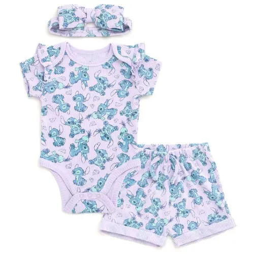 Disney Bodysuit, Shorts, And Headband Set - Lilo & Stitch Purple
